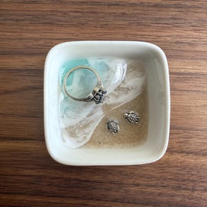 Mini Turtle Square Ring Dish: Handmade Ceramic Coastal Jewelry Tray ...