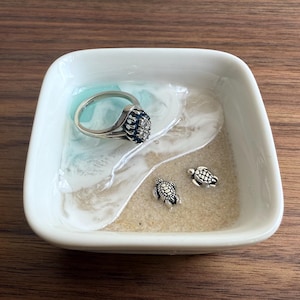 Mini Turtle Square Ring Dish: Handmade Ceramic Coastal Jewelry Tray ...