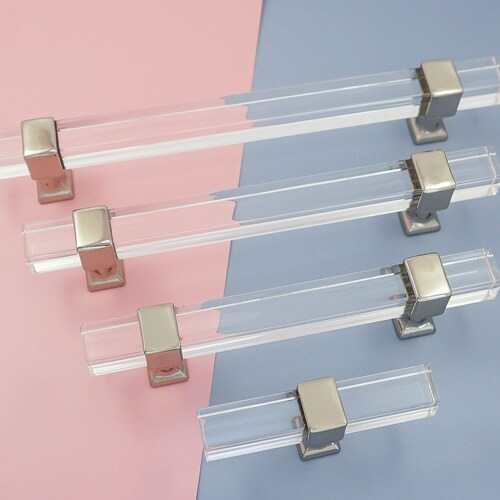Acrylic Drawer Pull Handles Knobs Clear Silver Dresser Pulls - Etsy