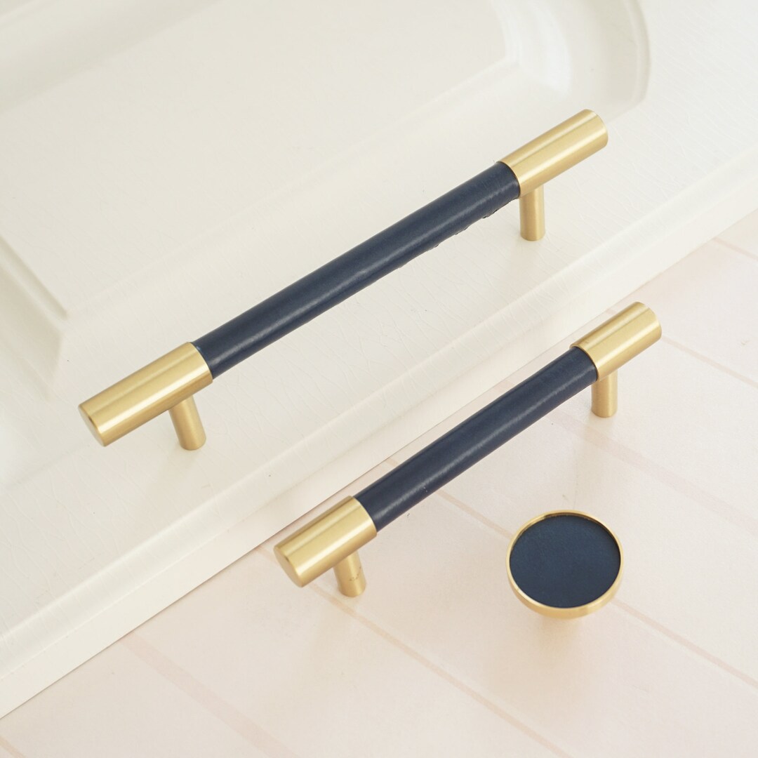3.78 5.0 8.8 Dark Blue Leather Cabinet Handles Knobs Wardrobe Pull ...