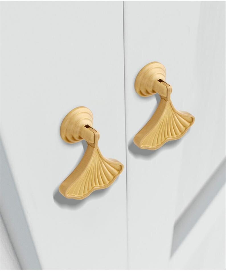 Ginkgo Cabinet Knobs Gold Fan Drawer Knobs Pulls Handles - Etsy