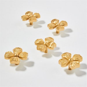 Brass Chrome Four Leaf Flower Cabinet Knobs Handles Drawer Knobs Pulls Handles Dresser Knobs ...