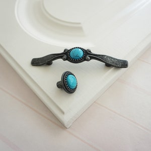 3.0 Antique Black Dresser Knobs Pulls Drawer Pull Handles Turquoise ...