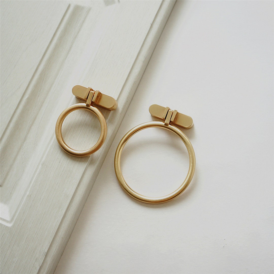 1.25" Brass Drop Ring Knobs Brass Knob Cabinet Door Knob Handle Pull ...