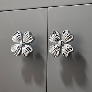 Brass Chrome Four Leaf Flower Cabinet Knobs Handles Drawer Knobs Pulls Handles Dresser Knobs ...