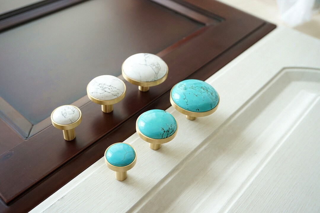 Brass Drawer Knobs White Turquoise Dresser Pulls Knobs Kitchen Cabinet ...