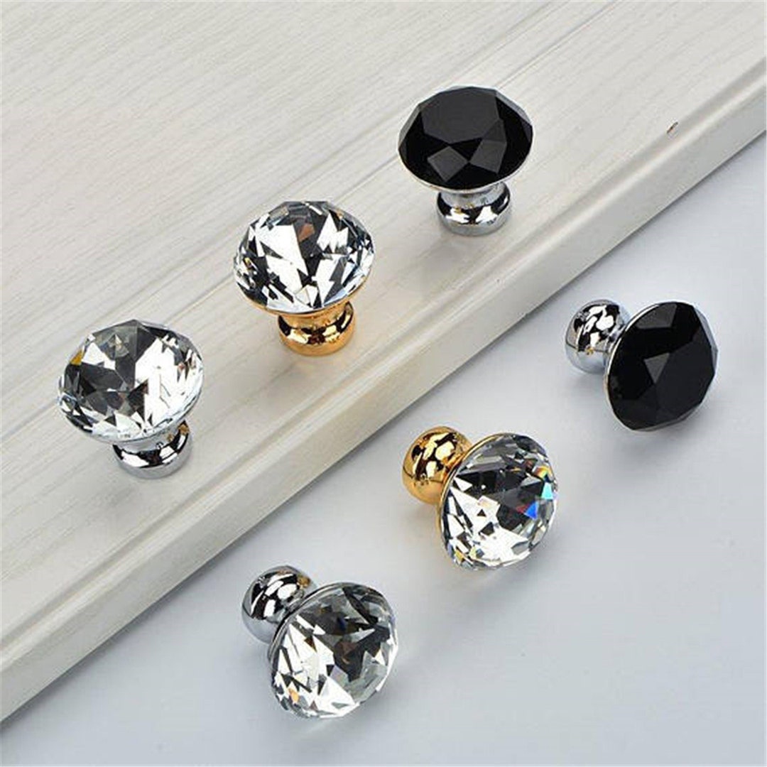 Glass Crystal Drawer Knobs Handles Rhinestone Dresser Knobs Pulls Gold ...