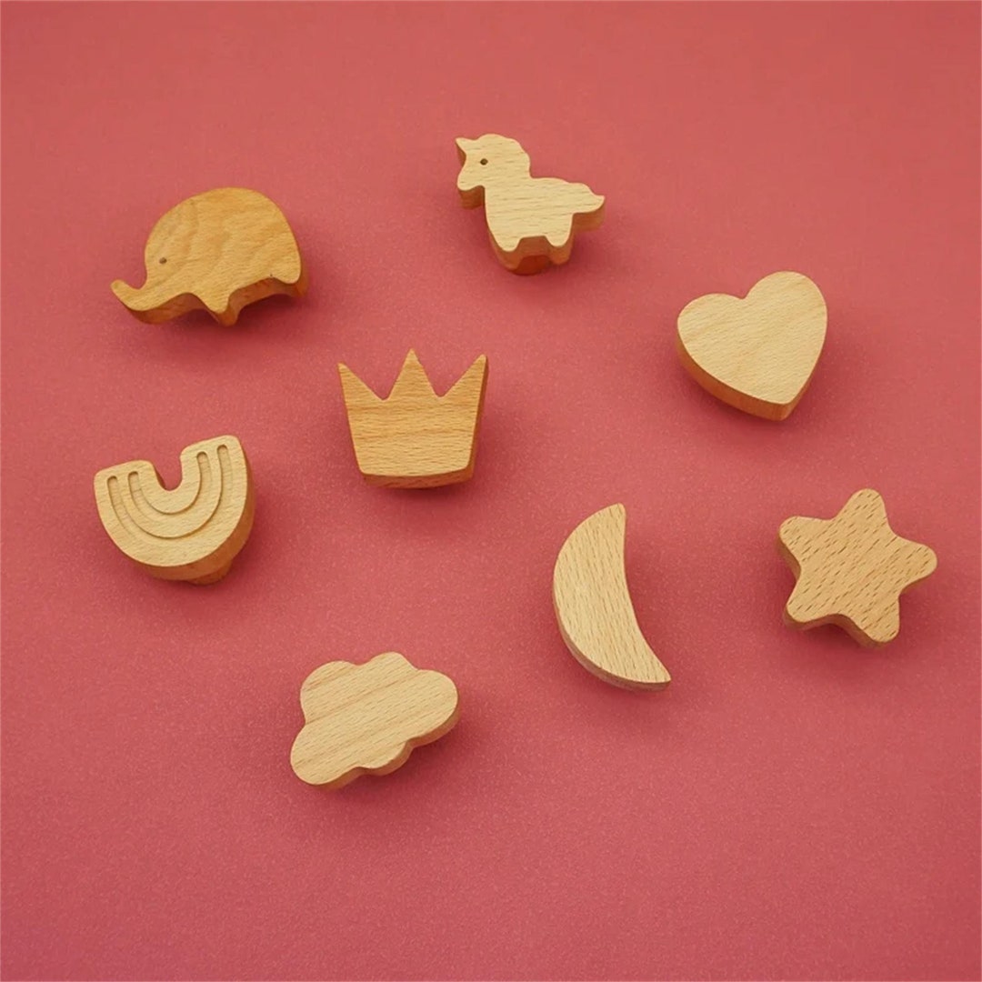 Cute Wooden Knobs Pulls Rainbow Knobs for Nursery Room Cloud Drawer Knobs Star Dresser Knobs ...
