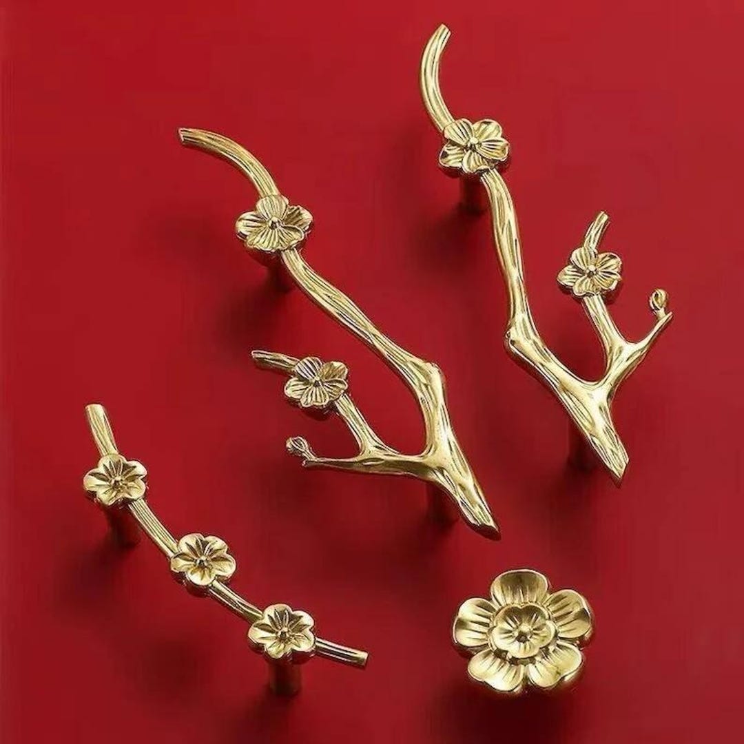 Cabinet Pulls Gorgeous Flower Knobs Branch Handles Solid Brass Drawer Pulls Unique Dresser Knobs ...