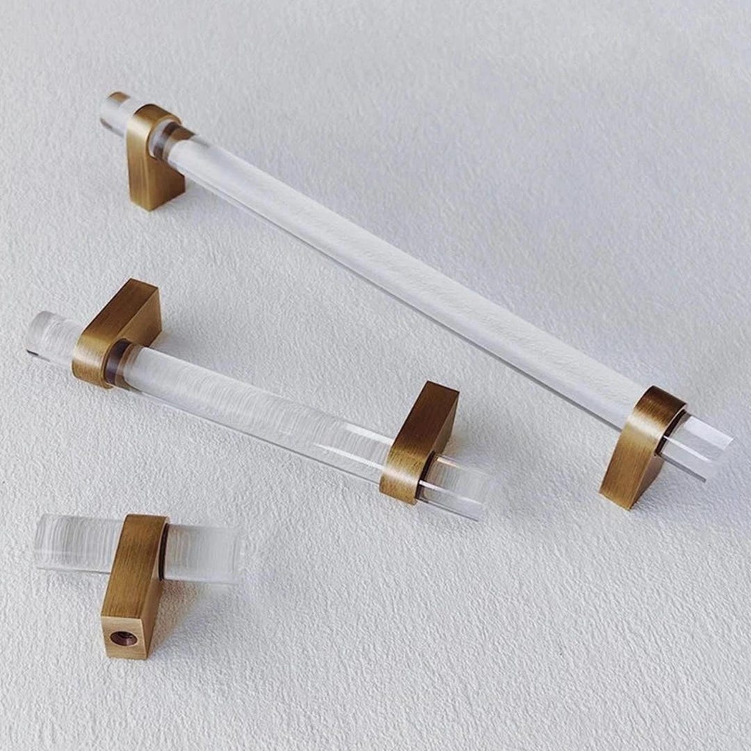 Clear Acrylic Drawer Knobs Pulls Brass Cabinet Door Handles Smoke ...