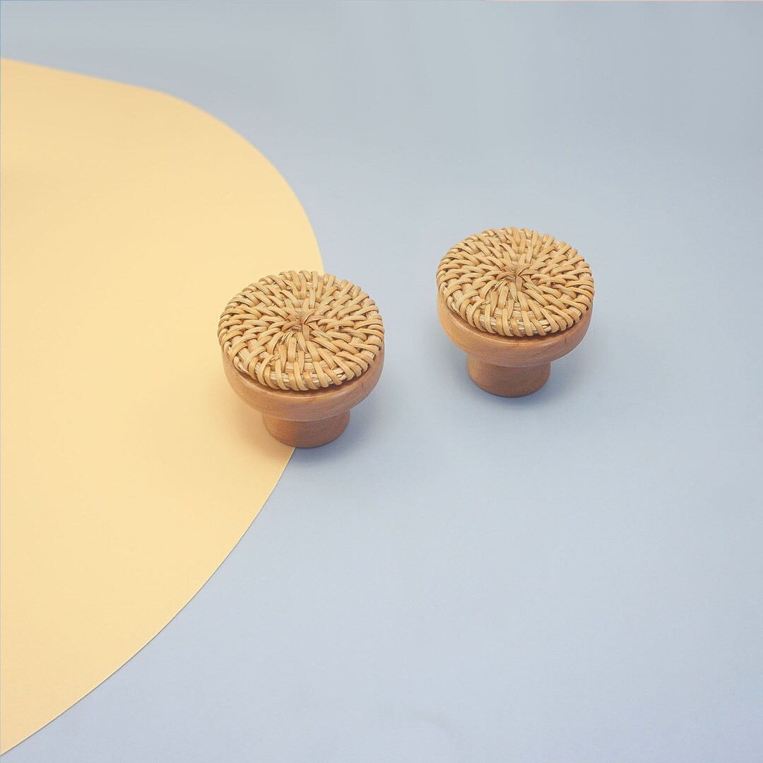 Boho Rattan Knob Unique Wood Knobs Rattan Drawer Pull Boho - Etsy