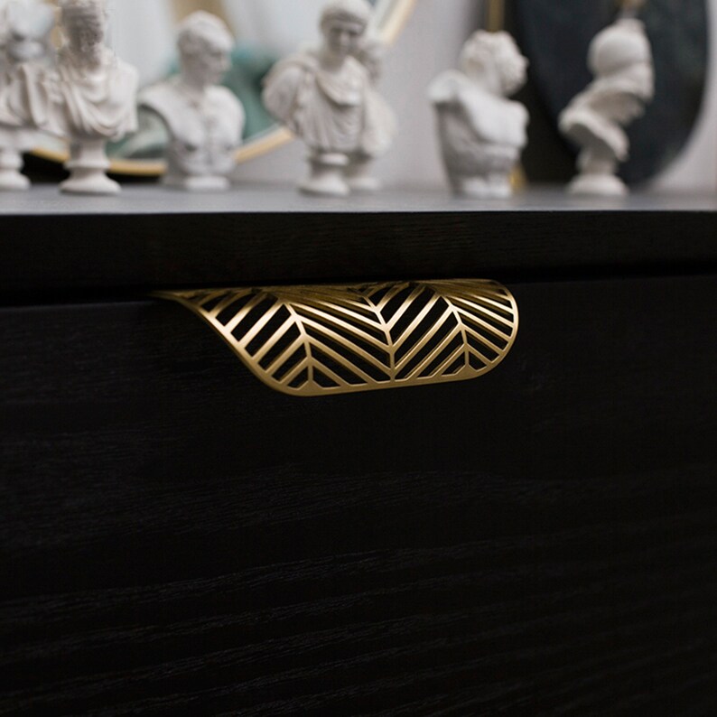 Brass Leaf Design Kitchen Handles Invisible Drawer Pulls Gun | Etsy