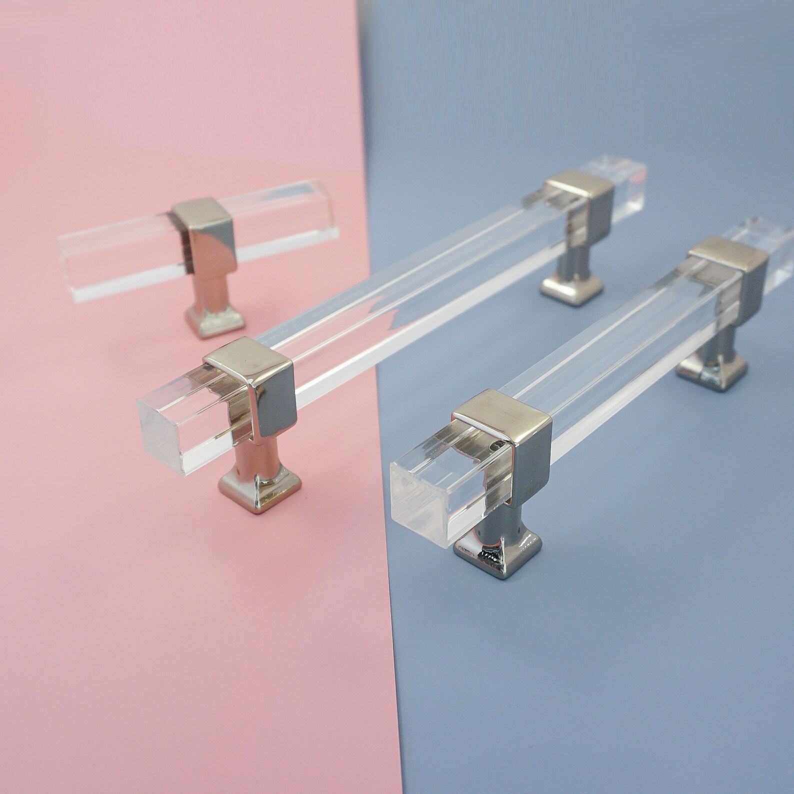 Square Acrylic Cabinet Handles Drawer Pulls Knobs Silver Clear - Etsy