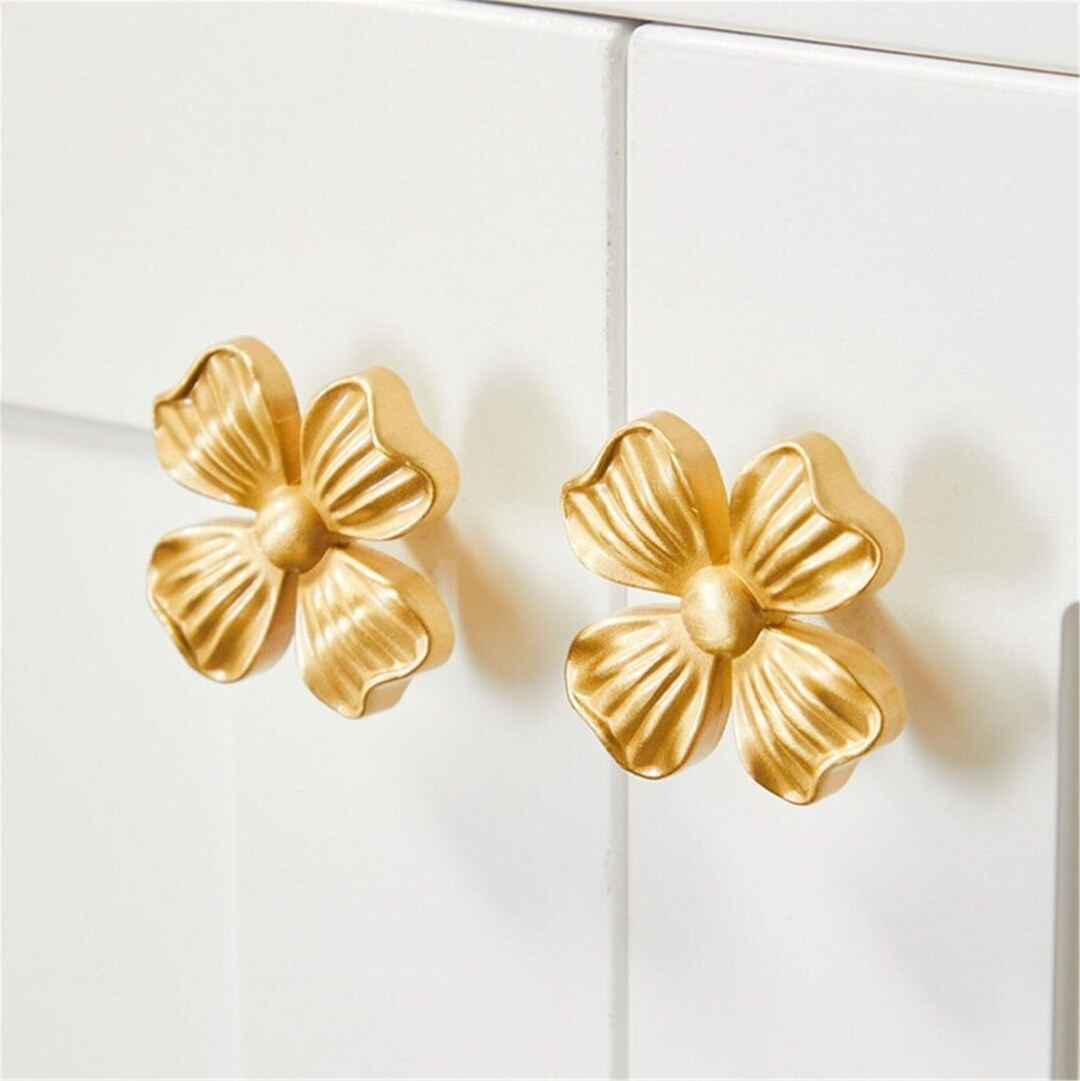 Brass Chrome Four Leaf Flower Cabinet Knobs Handles Drawer Knobs Pulls Handles Dresser Knobs ...