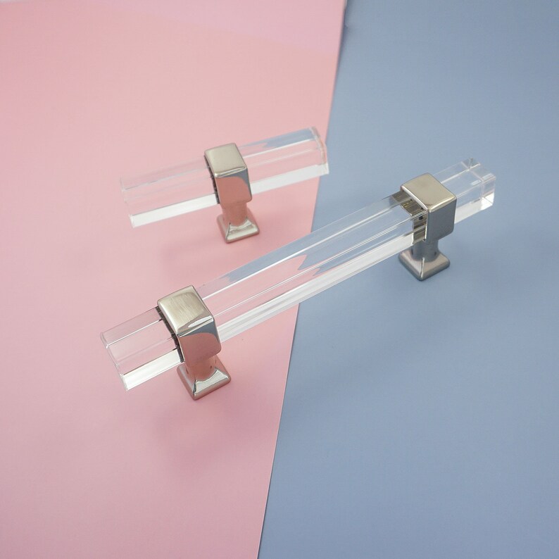 Square Acrylic Cabinet Handles Drawer Pulls Knobs Silver Clear | Etsy
