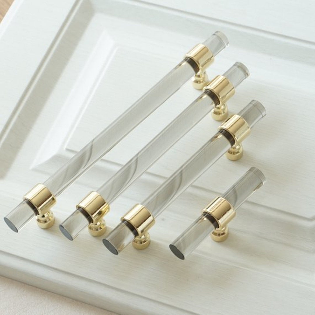 3.75 5 6.3 Smoke Lucite Drawer Pull Acrylic Gold Dresser Pulls Decor ...
