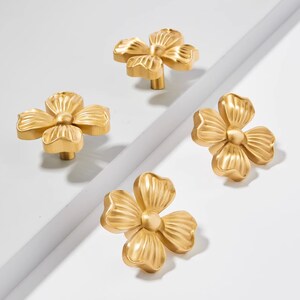 Brass Chrome Four Leaf Flower Cabinet Knobs Handles Drawer Knobs Pulls Handles Dresser Knobs ...