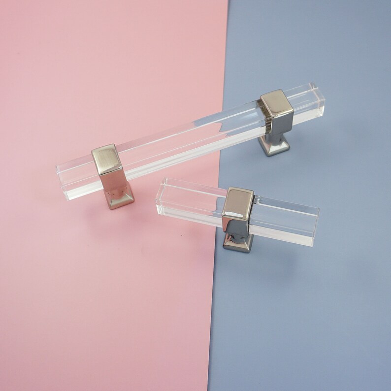 Square Acrylic Cabinet Handles Drawer Pulls Knobs Silver Clear | Etsy