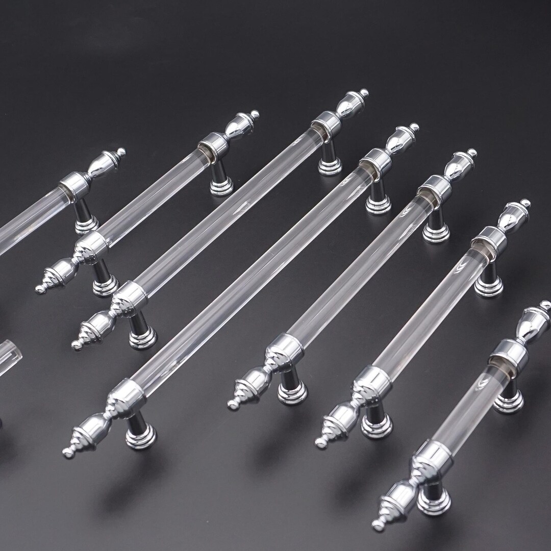 Clear Acrylic Cabinet Pull Drawer Pull Knob Chrome Kitchen Pull Dresser ...