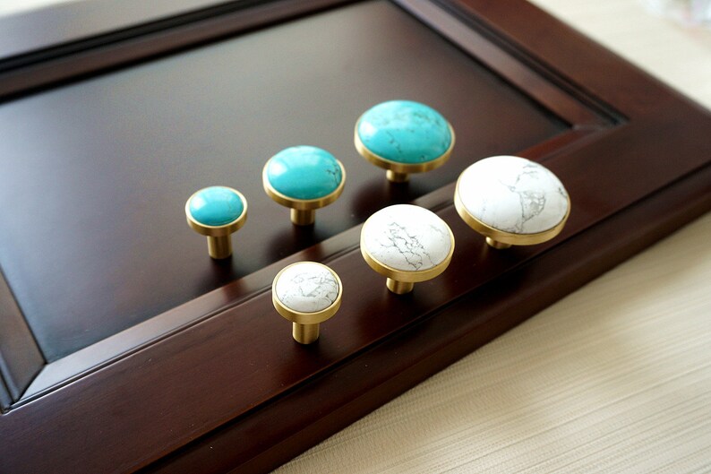 Brass Drawer Knobs White Turquoise Dresser Pulls Knobs Kitchen - Etsy