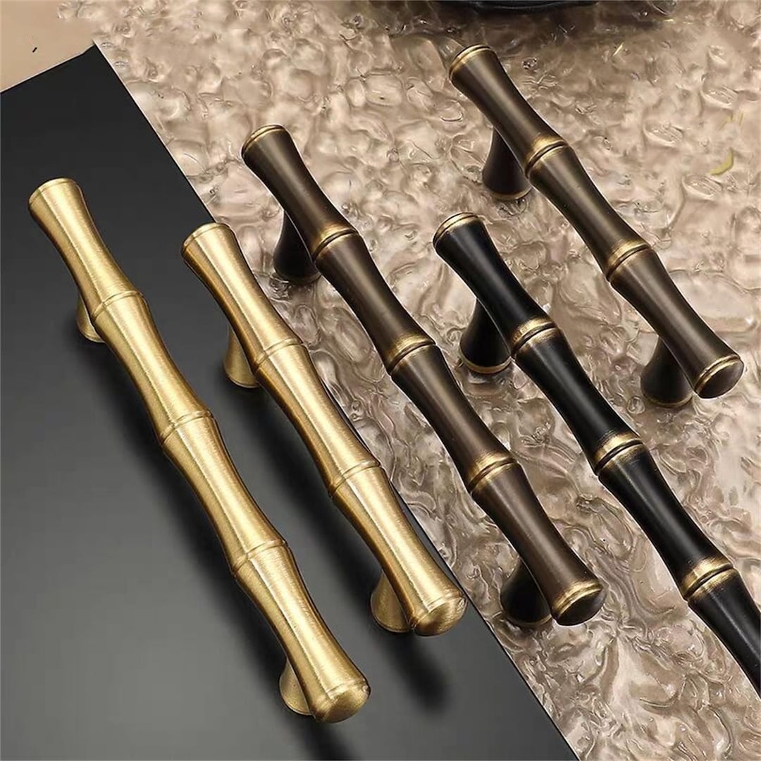 Bamboo Cabinet Pulls Knobs Gold Kitchen Handles Drawer Knobs Pulls Solid Brass Dresser Handles ...