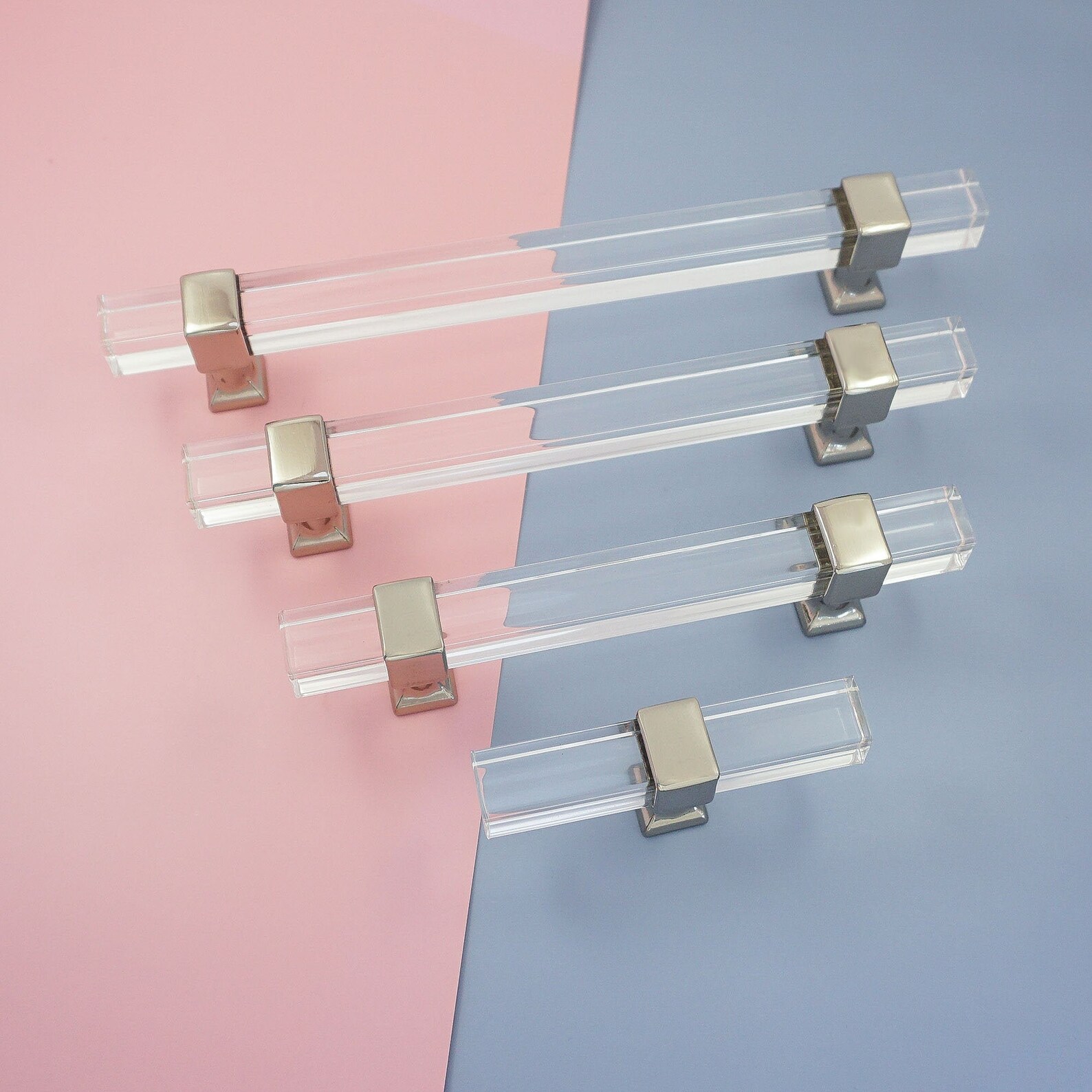 Square Acrylic Cabinet Handles Drawer Pulls Knobs Silver Clear - Etsy