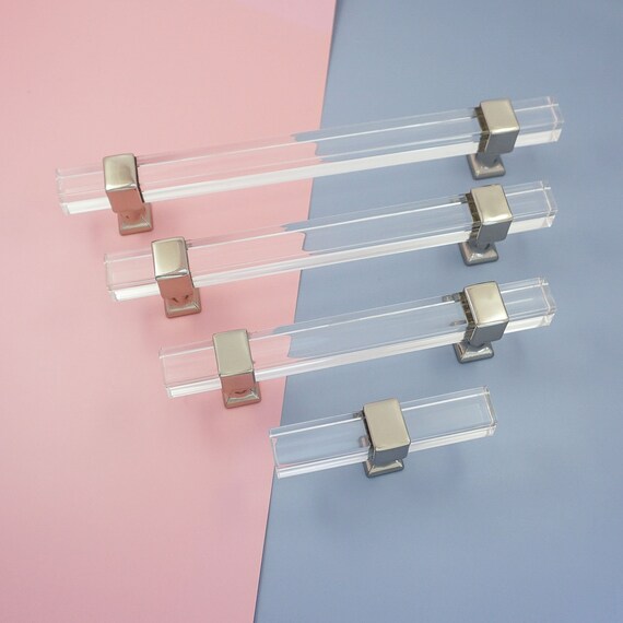 Square Acrylic Cabinet Handles Drawer Pulls Knobs Silver Clear - Etsy