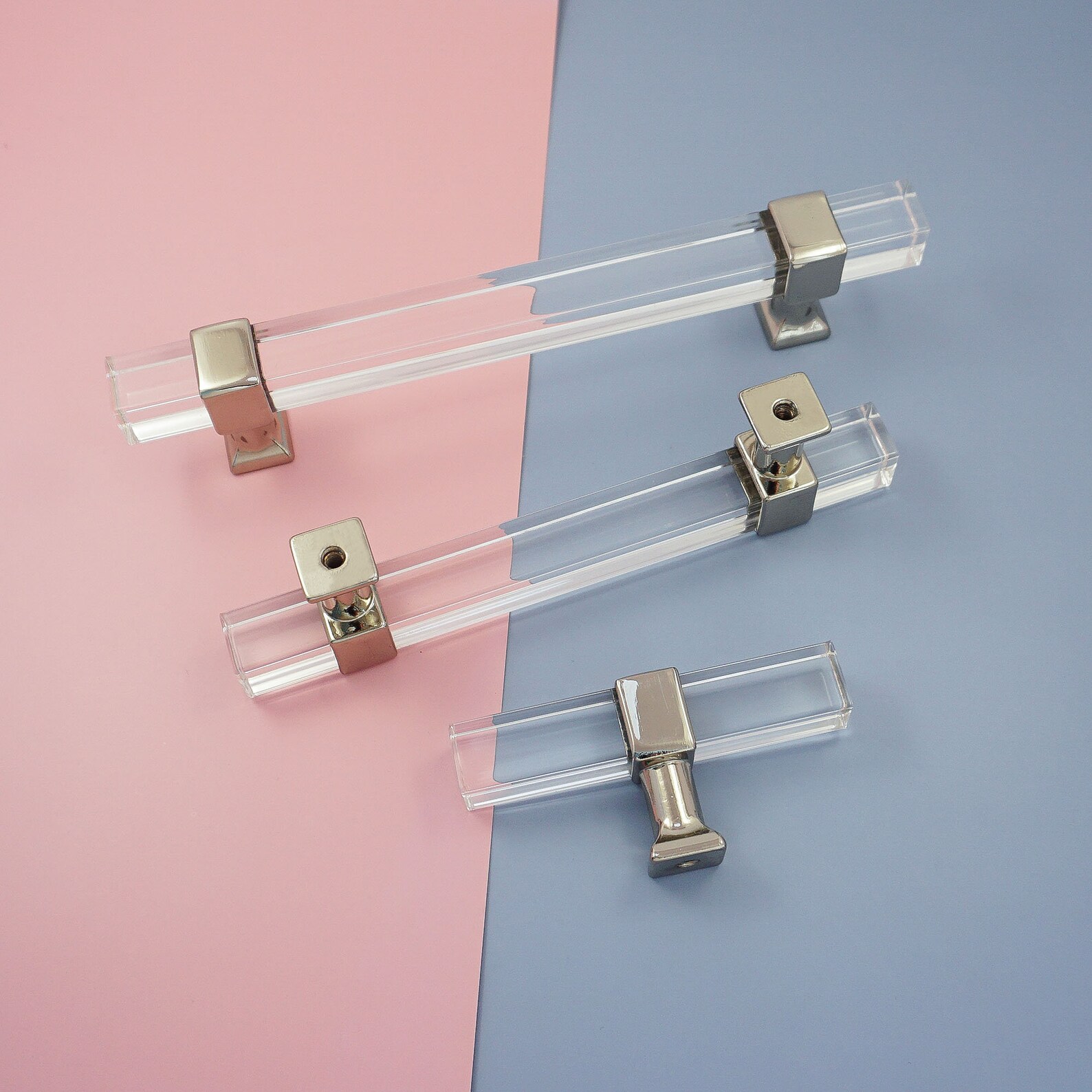 Square Acrylic Cabinet Handles Drawer Pulls Knobs Silver Clear - Etsy