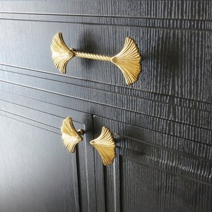 3.78" 5.0" Ginkgo Kitchen Pulls Gift Cabinet Handles Solid Brass Dresser Knobs Handles Drawer ...