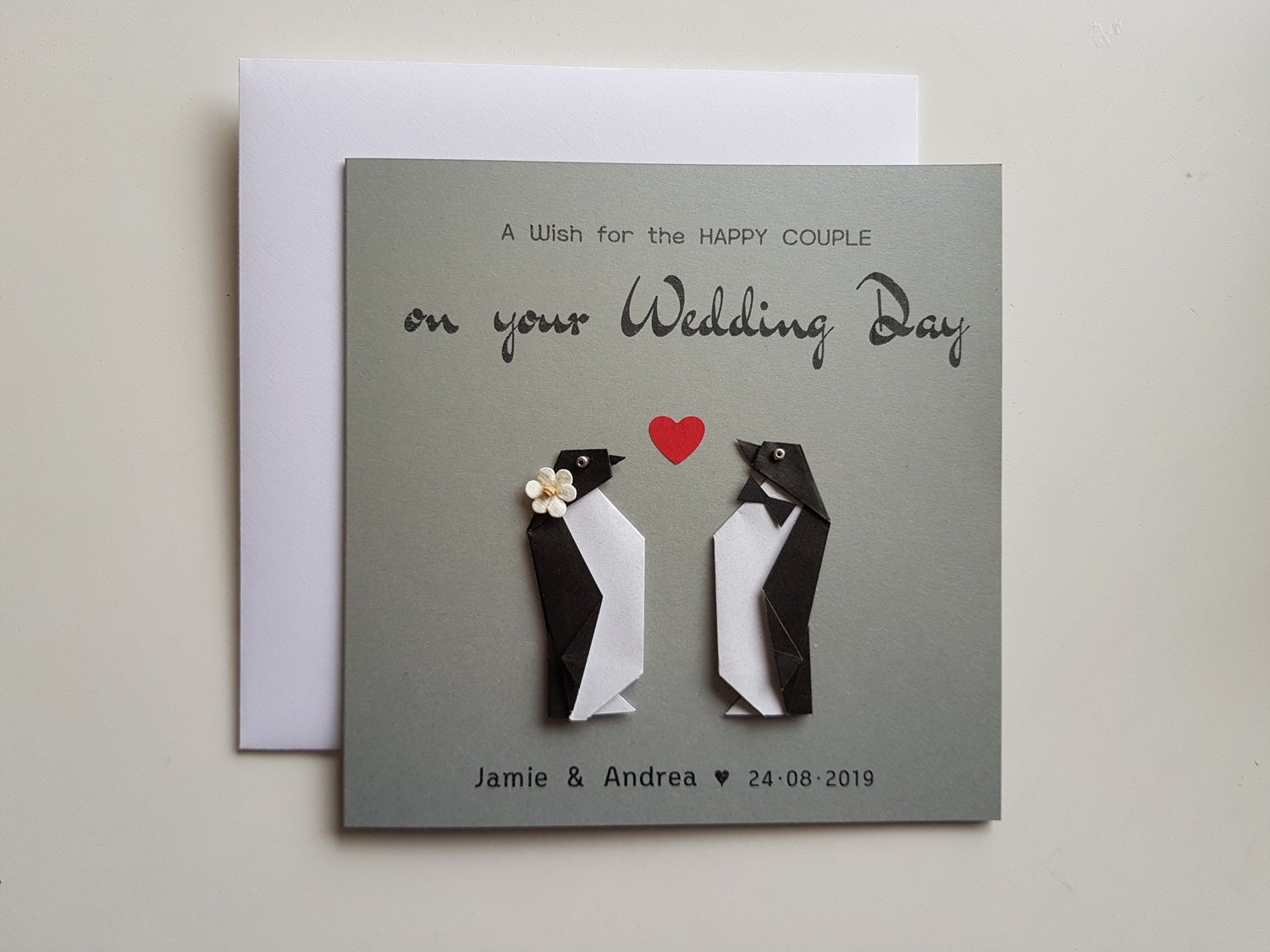 Personalised Wedding Card / Penguin Wedding Card / Origami - Etsy UK