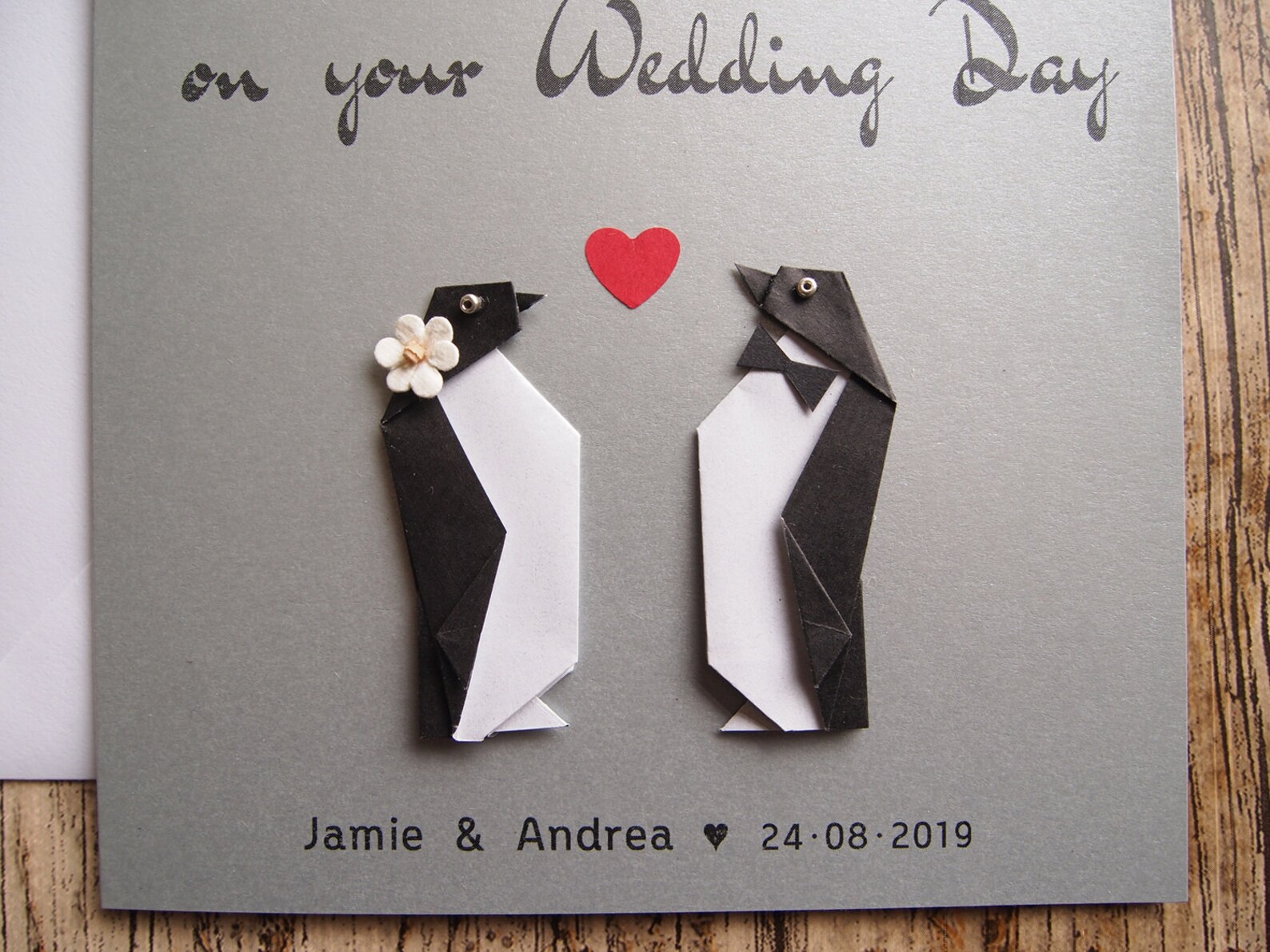Personalised Wedding Card / Penguin Wedding Card / Origami - Etsy UK