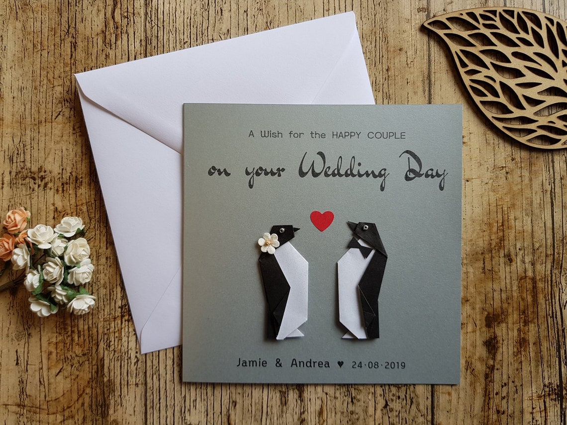 Personalised Wedding Card / Penguin Wedding Card / Origami - Etsy UK