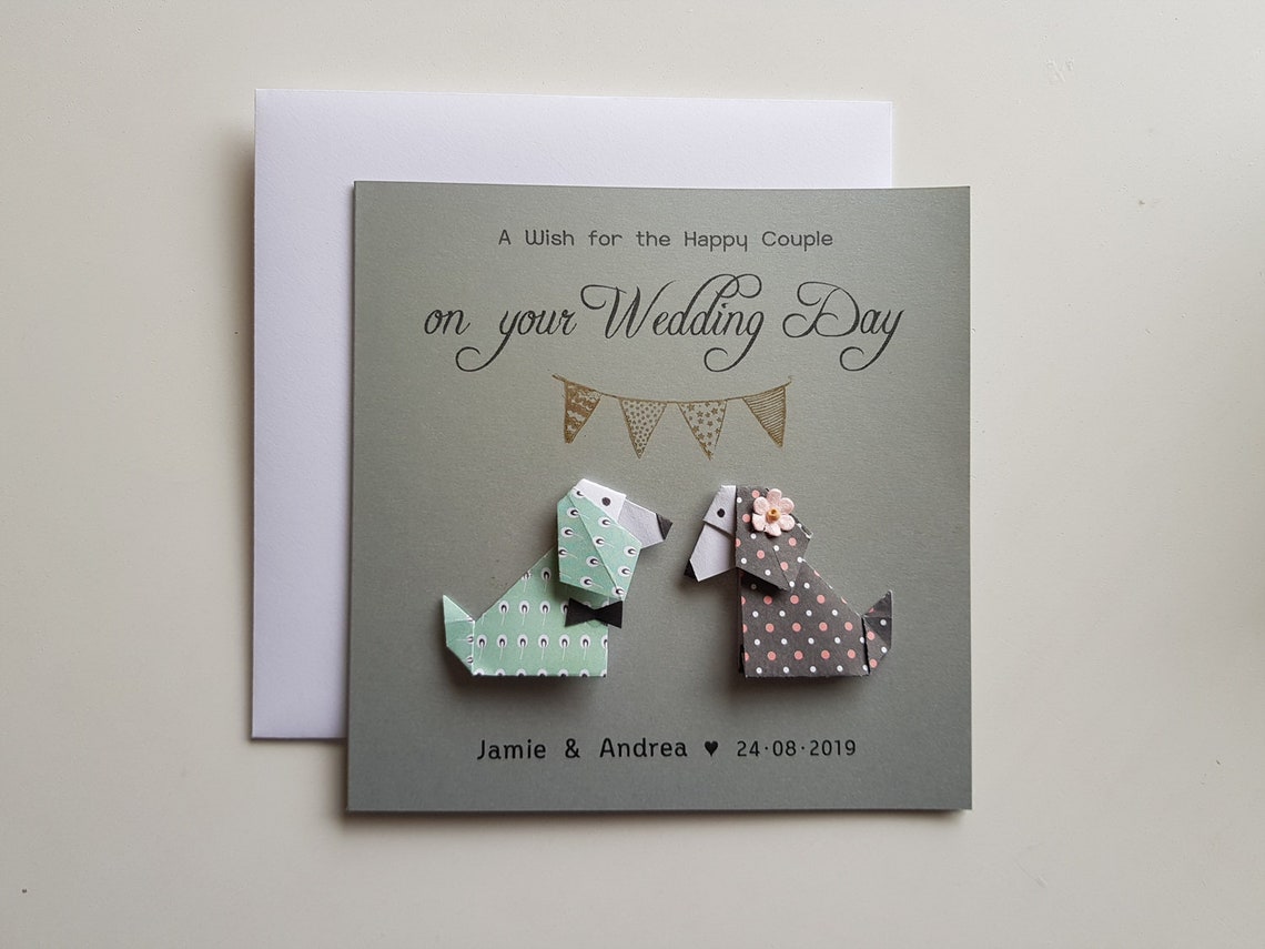 Personalized Origami Dog Wedding Card, Handmade Animal Card - Etsy UK
