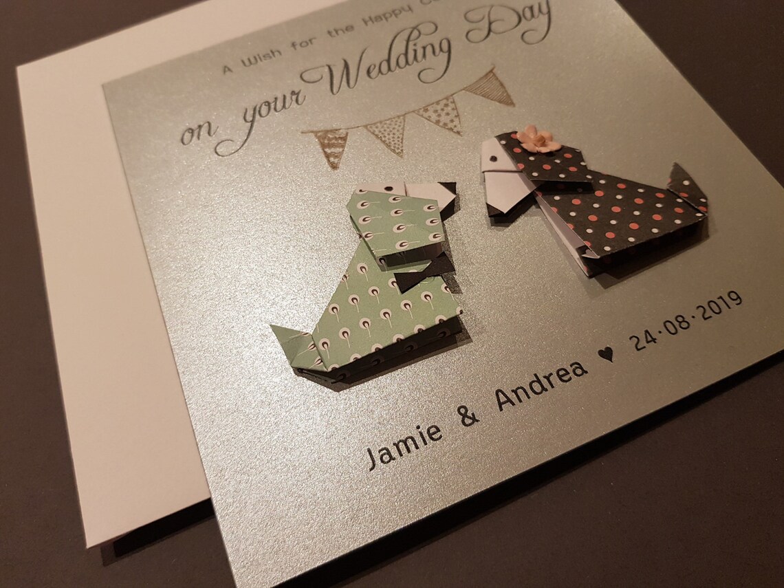 Personalized Origami Dog Wedding Card, Handmade Animal Card - Etsy UK