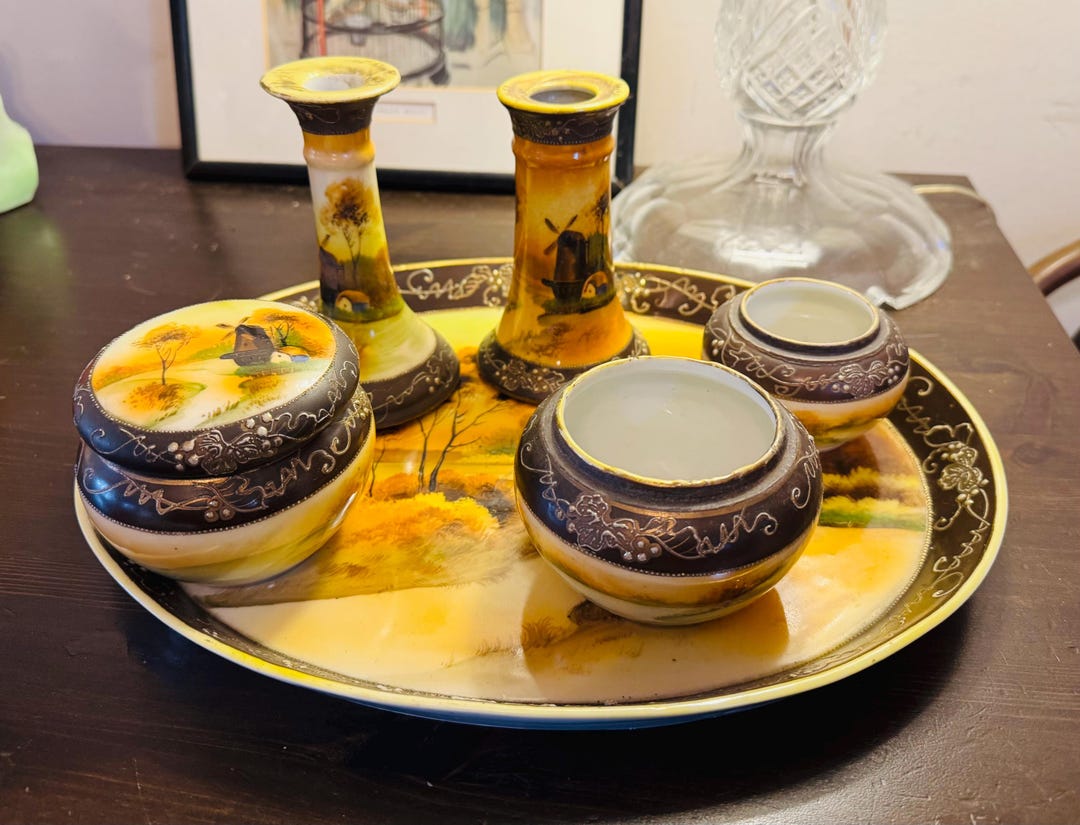 Handpainted Nippon China Dressing Table Set – Windmill Design - Etsy