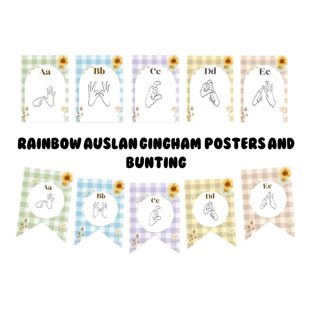 Auslan Bunting and Posters Rainbow Gingham Alphabet and Numbers ...