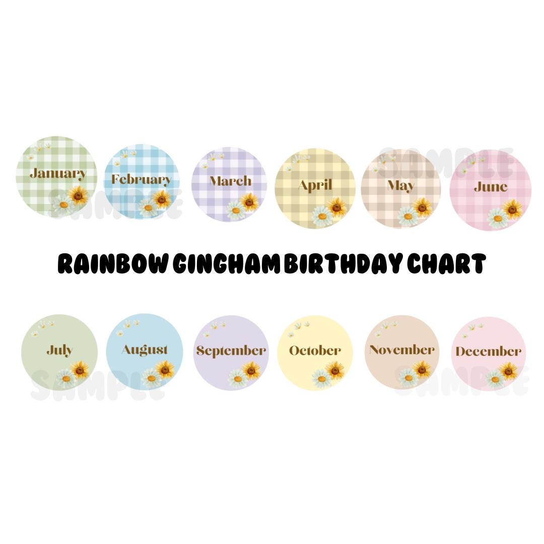 Birthday Chart Rainbow Gingham Classroom Preschool Daycare Decoration ...