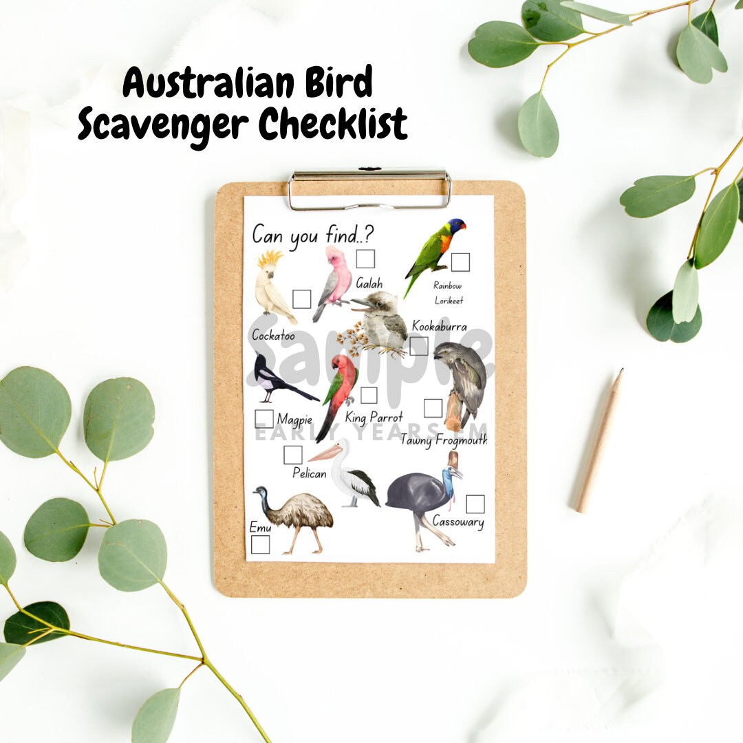 Australian Native Bird Scavenger Hunt Checklist Printable, Nature Walk ...
