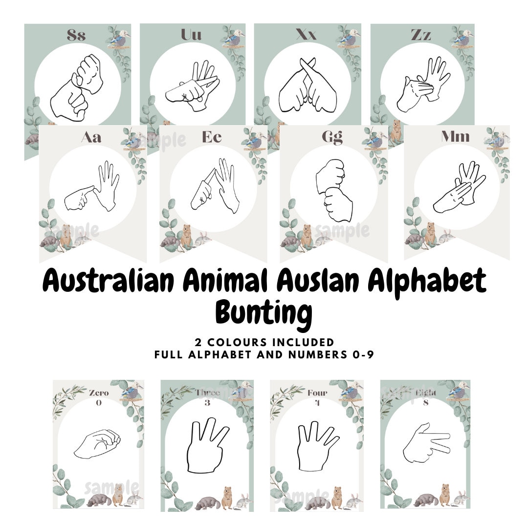 Auslan Bunting and Posters Australian Animals Alphabet and Numbers ...