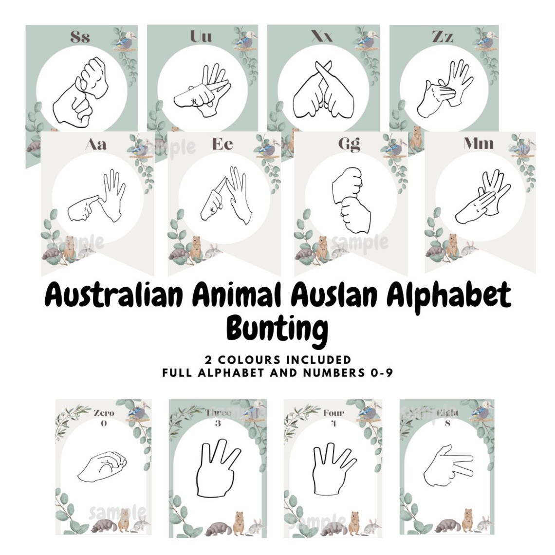 Auslan Bunting and Posters Australian Animals Alphabet and Numbers ...