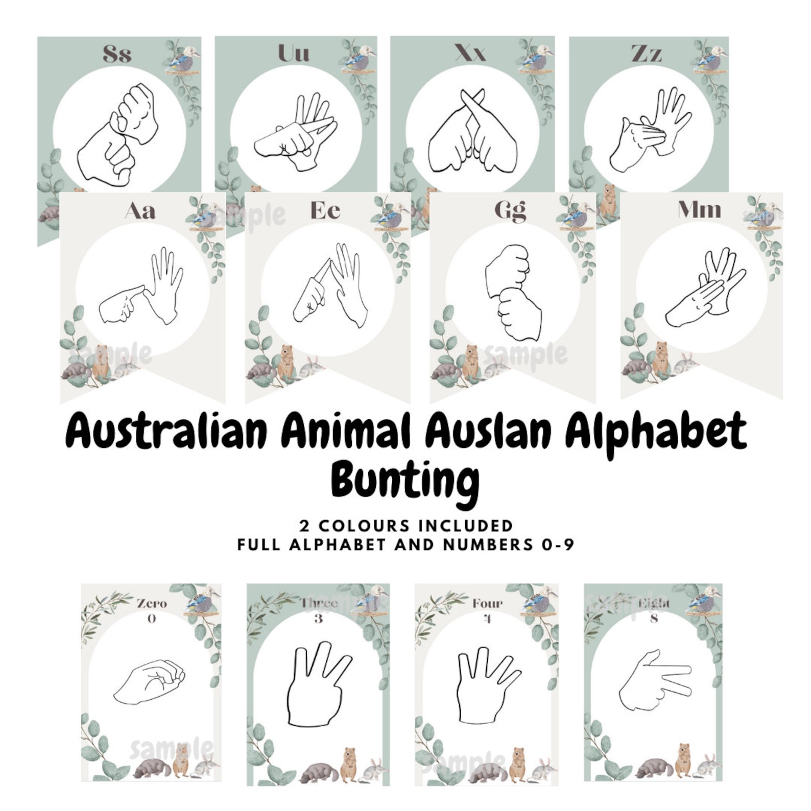 Auslan Bunting and Posters Australian Animals Alphabet and Numbers ...