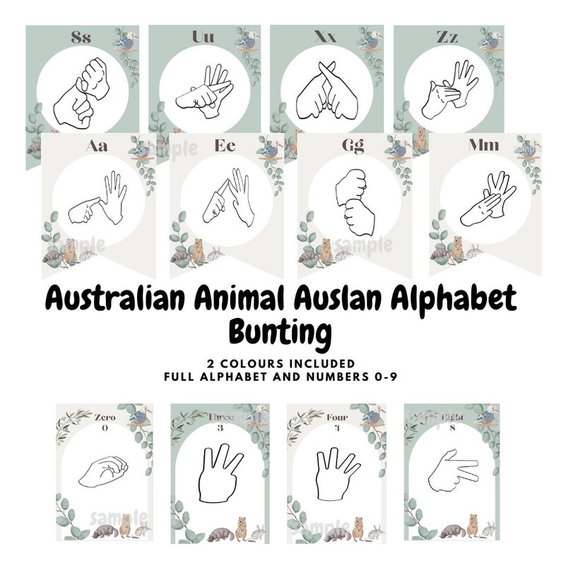 Auslan Bunting and Posters Australian Animals Alphabet and Numbers ...