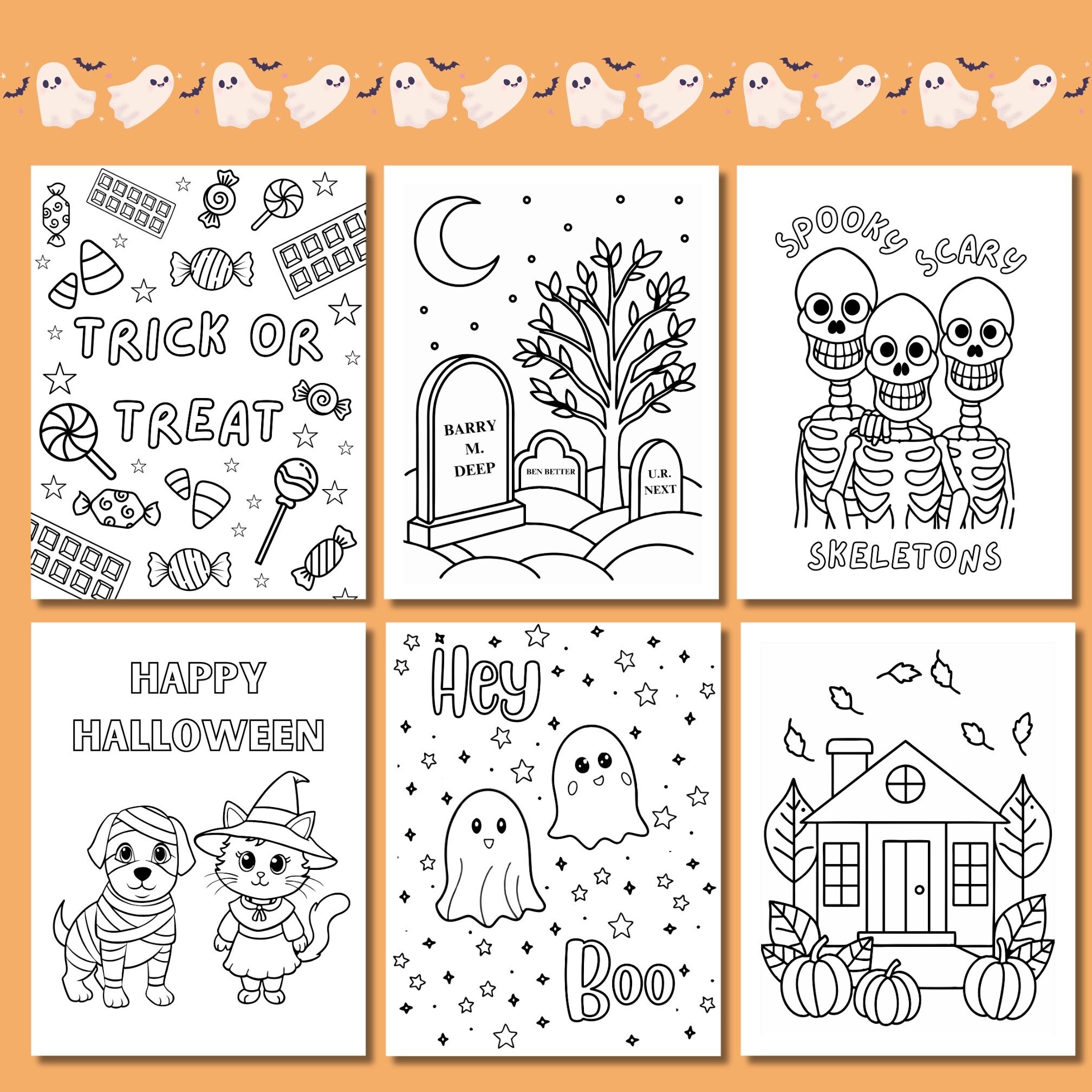 Cute Kids Halloween Coloring Pages Printables - Etsy