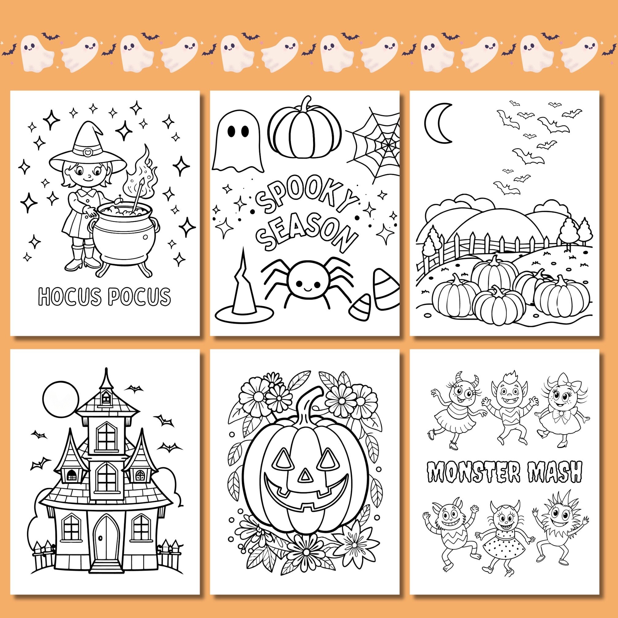 Cute Kids Halloween Coloring Pages Printables - Etsy