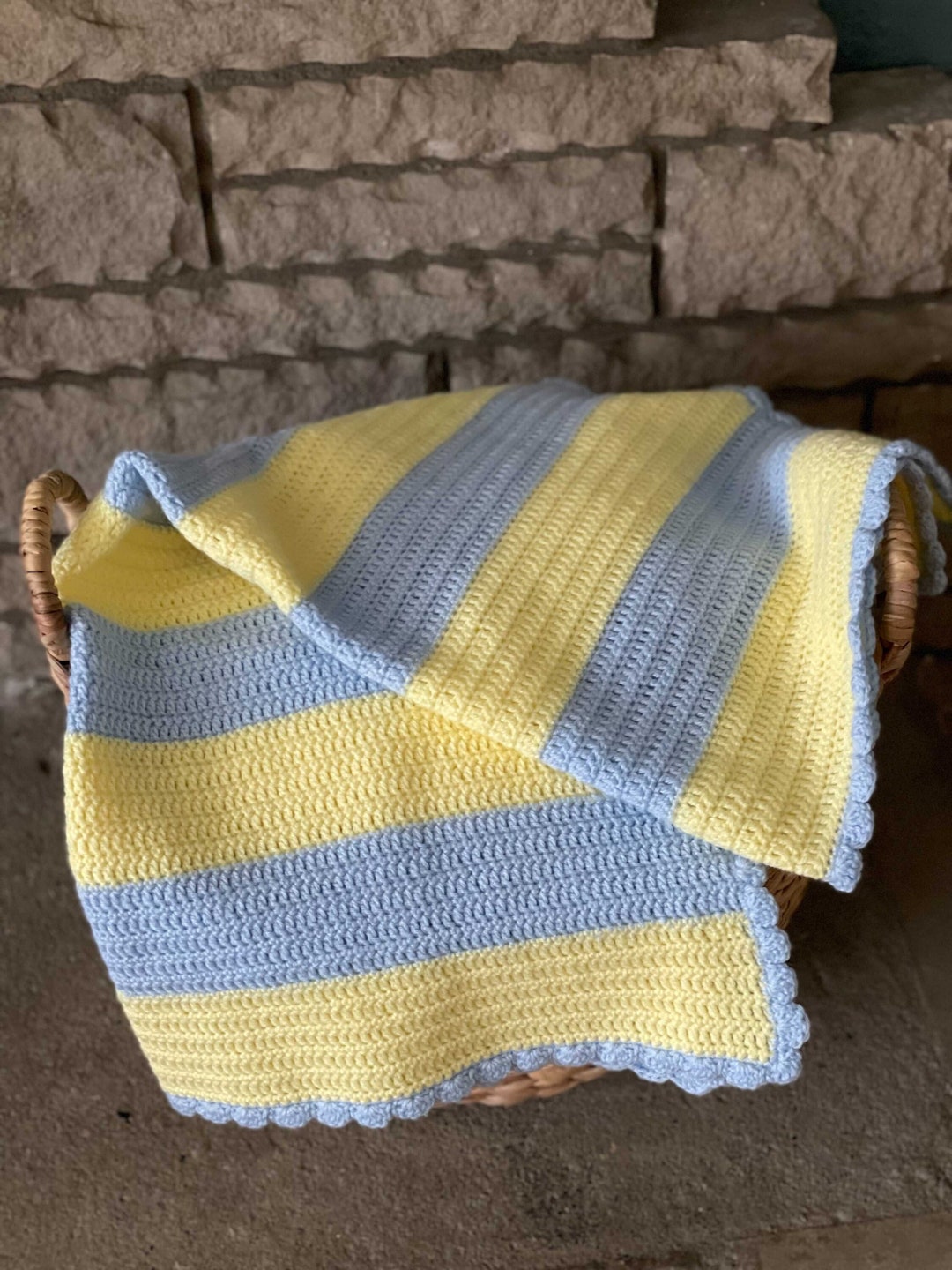 Blue and Yellow Striped Crochet Baby Blanket - Etsy