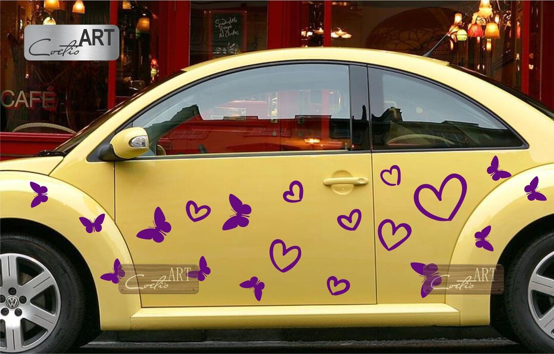 Set BIG Large Sweet Hearts Butterflies Car Sticker Van Stickers Decal ...