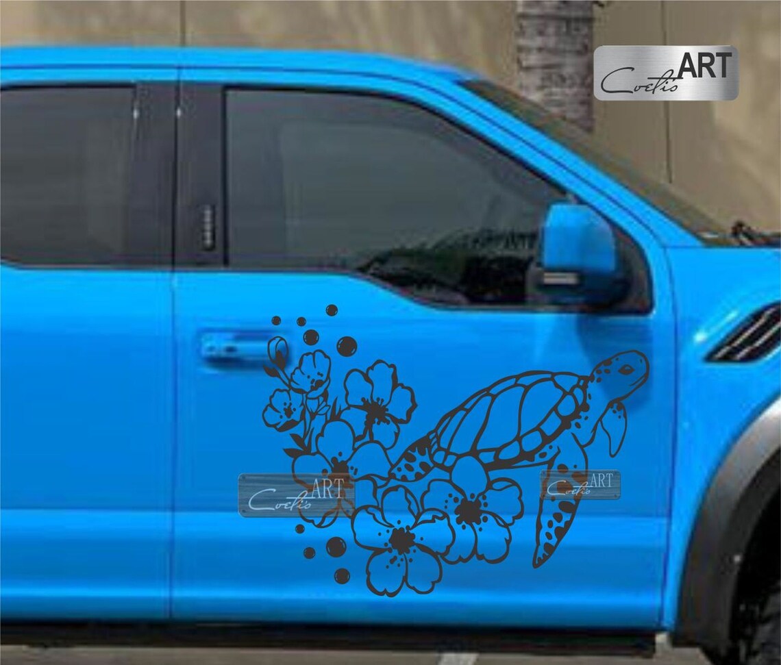 Set Turtle With Flowers Sea Bubbles Sticker Car Van Stickers - Etsy