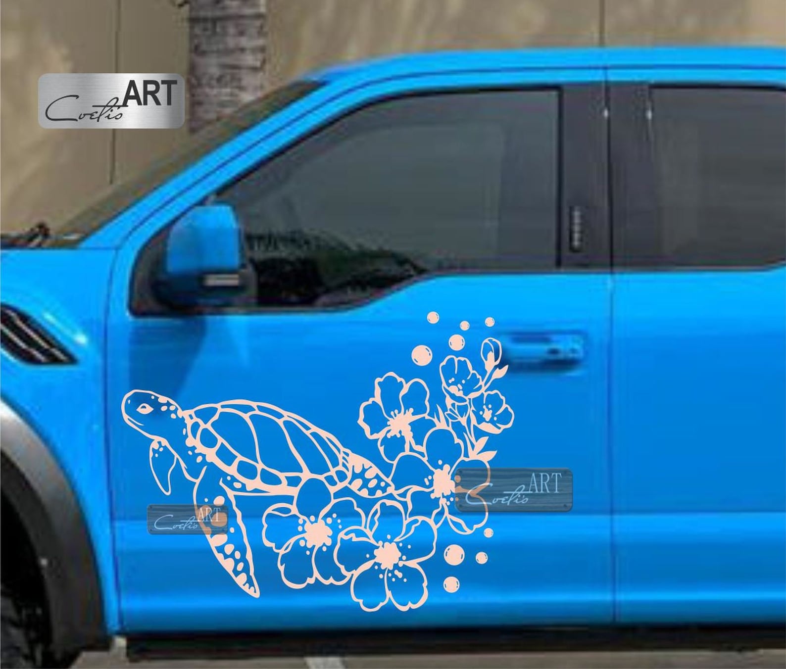 Set Turtle With Flowers Sea Bubbles Sticker Car Van Stickers - Etsy