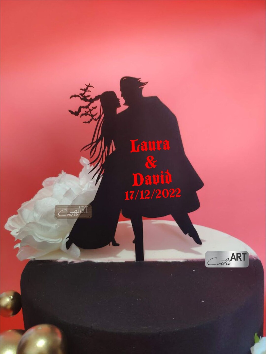 Vampire Couple Custom Names Date Cake Topper Wedding Cake Topper Bride ...