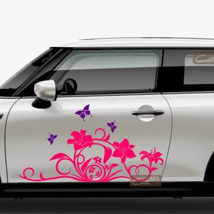 X2 Lilium Flowers Butterflies Car Sticker Van Stickers Decals Sticker ...